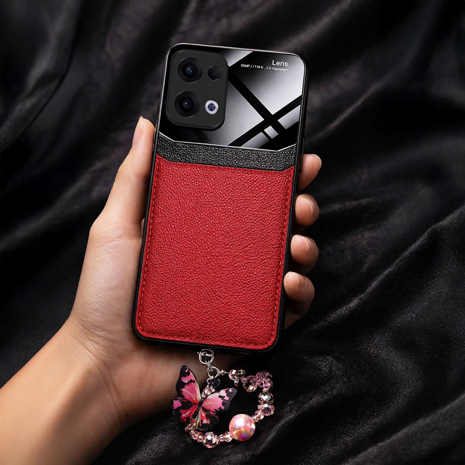 Oppo Reno13 5G Premium Leather Lens Protective Case With Charm Strap ...