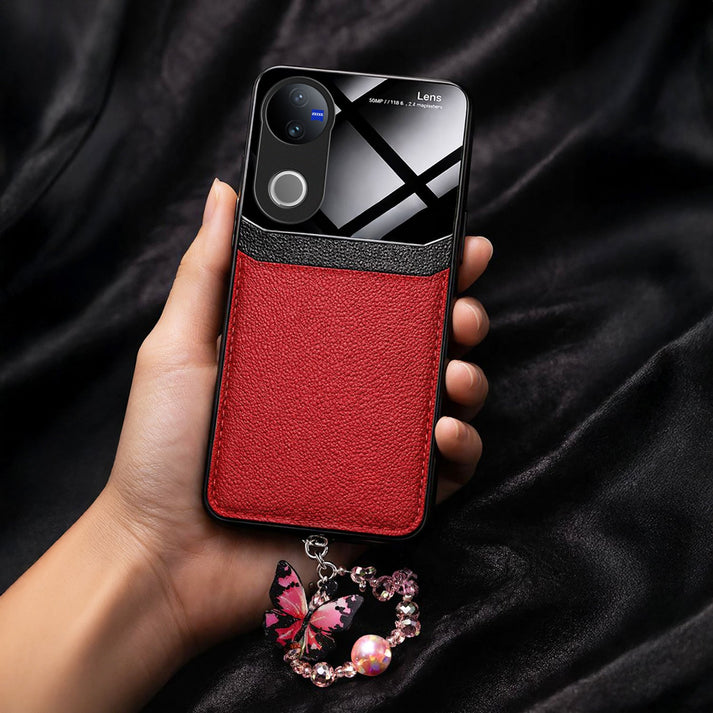 VIVO V50 5G Premium Leather Lens Protective Case With Charm Strap ...