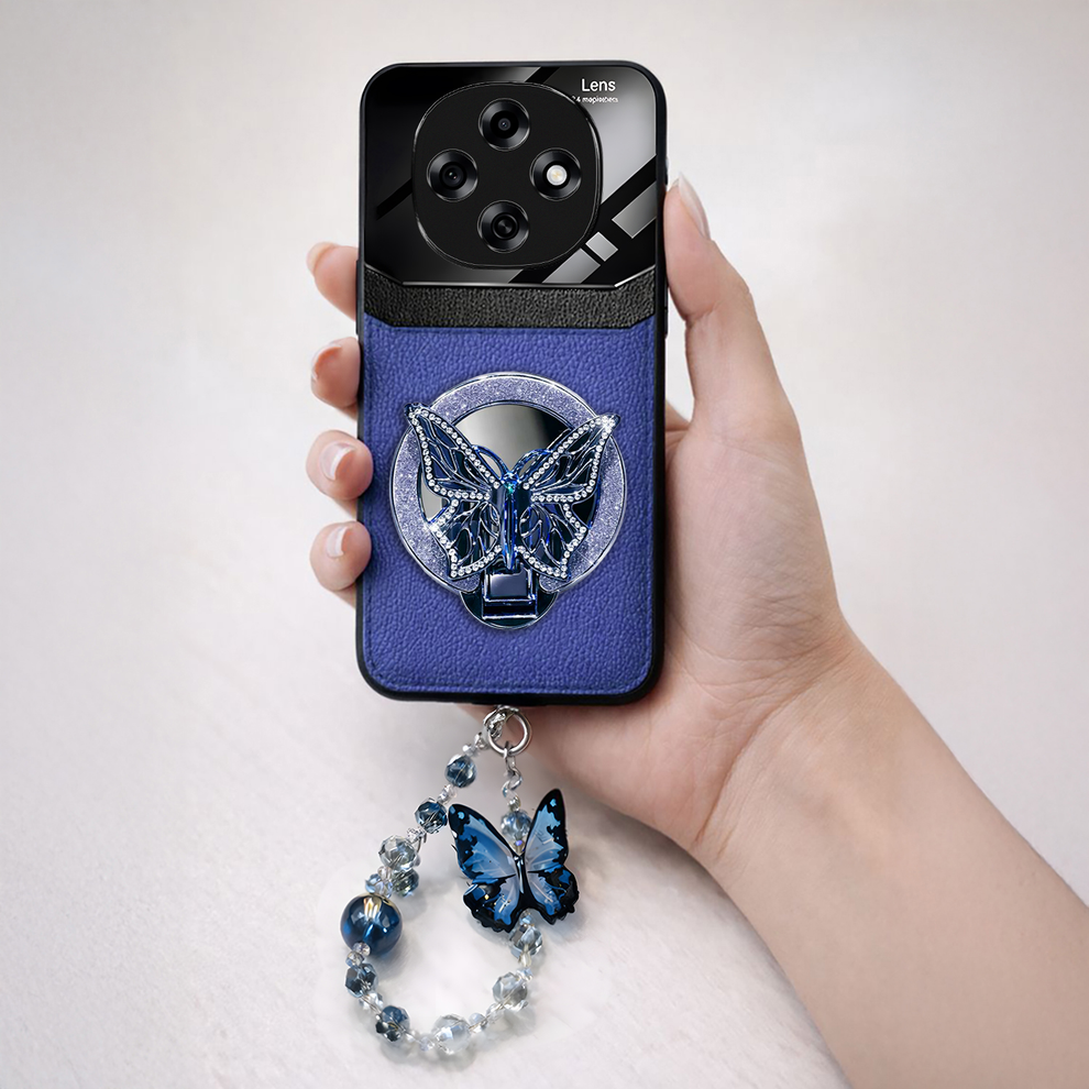 Oppo F31 Pro 5G Premium Leather Lens Butterfly Stand Case with Charm S ...