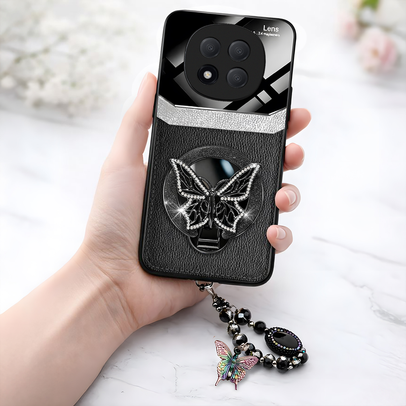 Redmi Note 14 Pro Plus 5G Premium Leather Lens Butterfly Stand Case wi ...