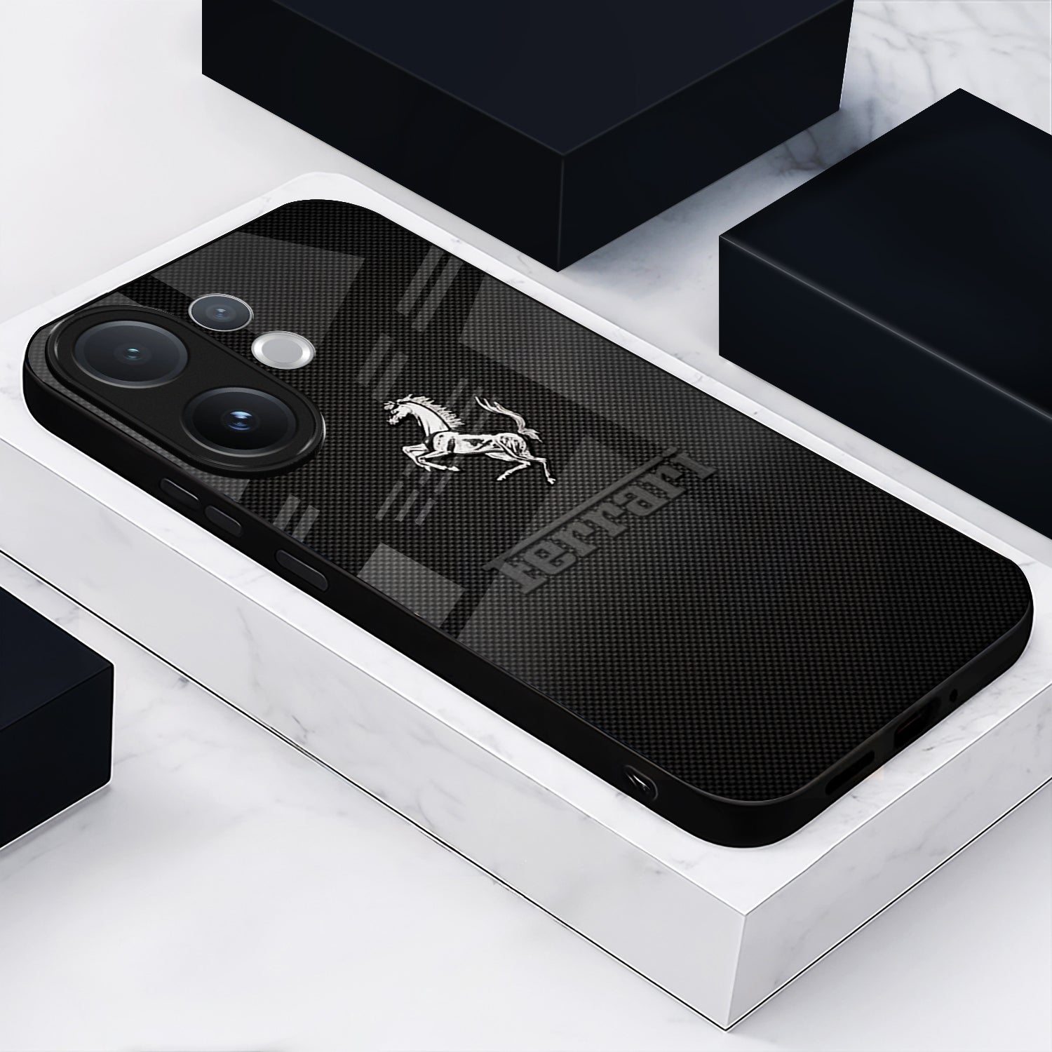 Vivo V60 5G Ferrari Carbon Fiber Shockproof Glass Back Case – QWERTY CASES