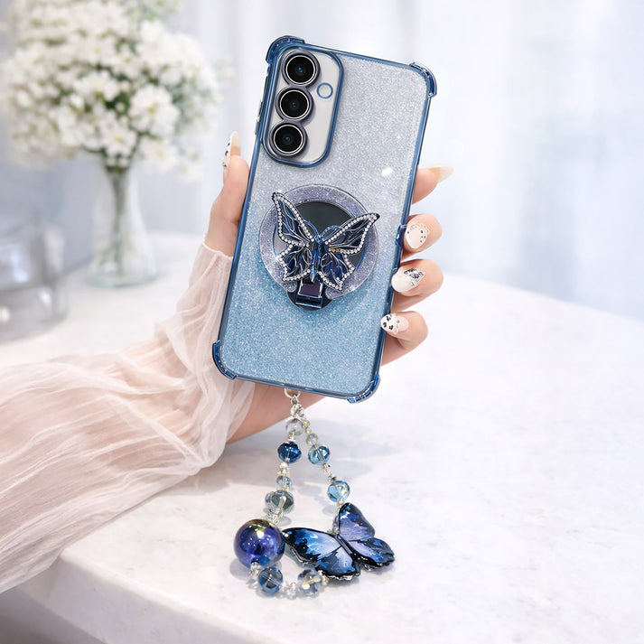 Samsung Galaxy S24 FE 5G Shockproof Butterfly Stand Case with Charm St ...